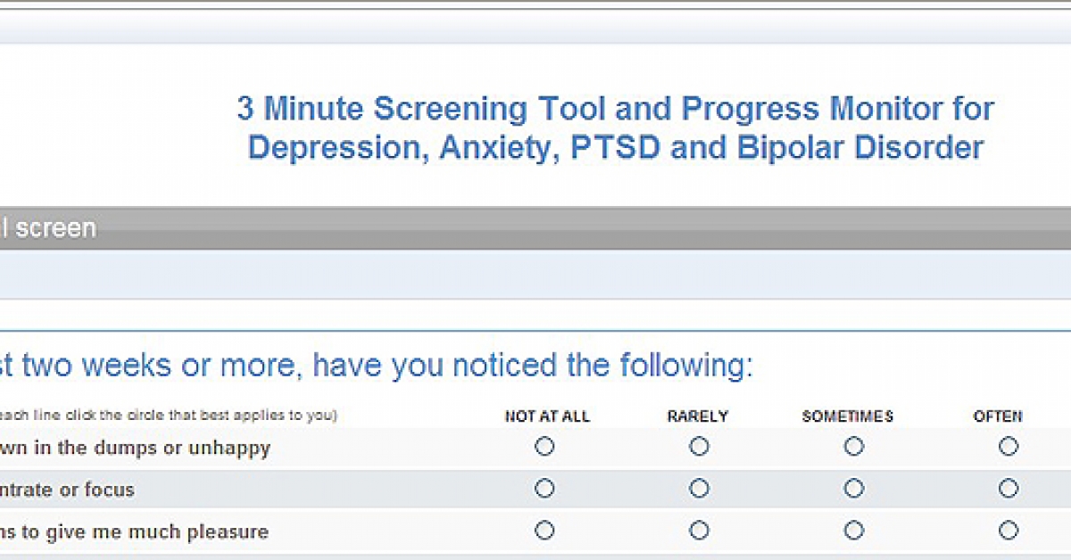 One-Page Questionnaire Effective Screening Tool for Common Psychiatric ...